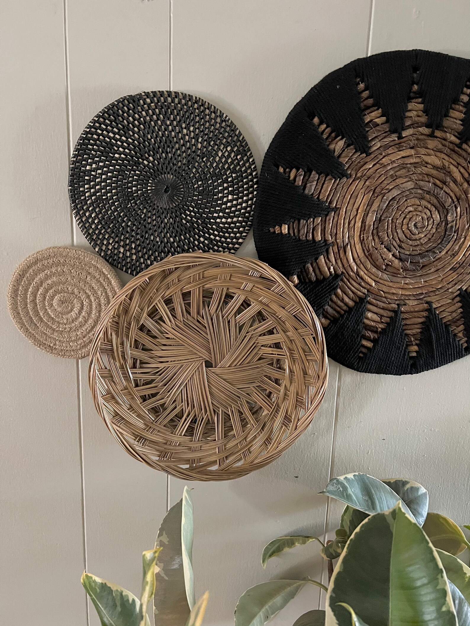 Black Sun Bohemian Basket Wall Decor - Set of 7 Embroidered and Wicker ...