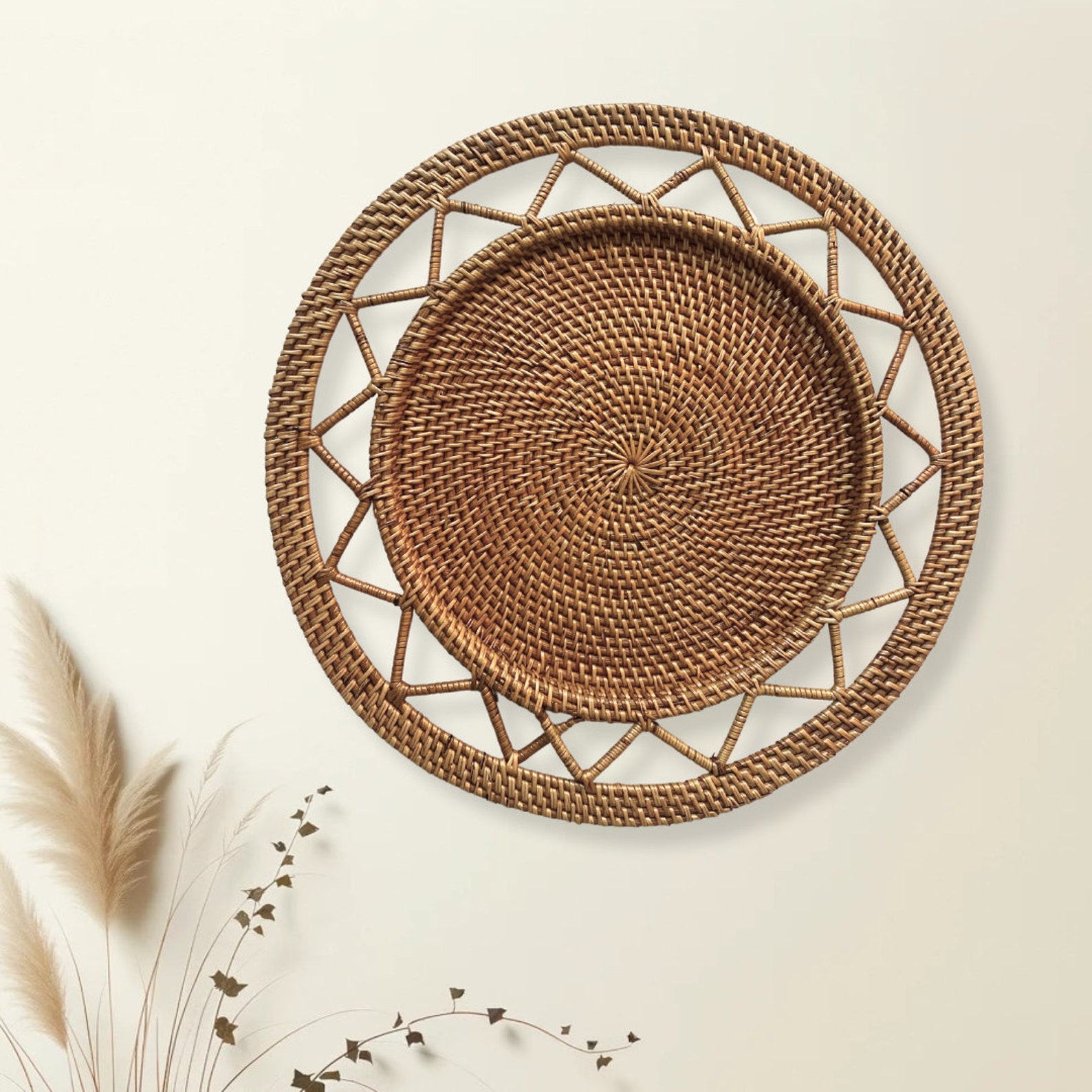 Rust Rattan 14” Sun Basket, Boho Wall Decor, Decorative Bohemian Art - Etsy