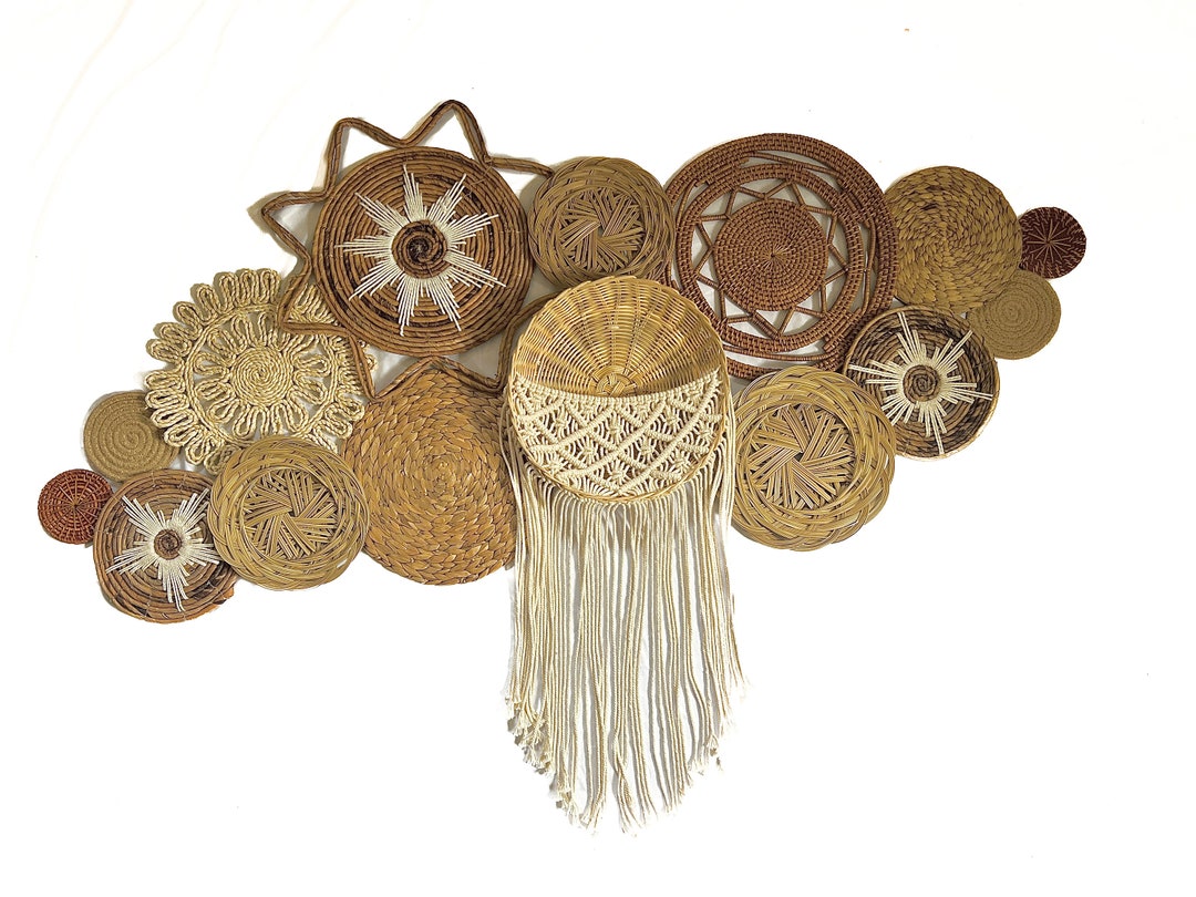 Macrame White Star Sun Boho Bohemian Basket Wall Decor, Wicker Wall Art ...