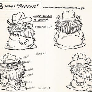 Trollkins 1981 Production Model Sheet Copy Lot of 12 Pages From Hanna ...