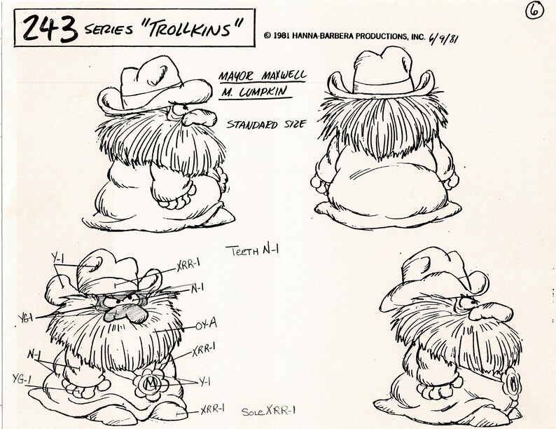 Trollkins 1981 Production Model Sheet Copy Lot of 12 Pages From Hanna ...