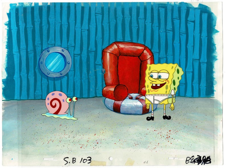 Spongebob Squarepants and Gary Production Animation Cel Setup AND ...