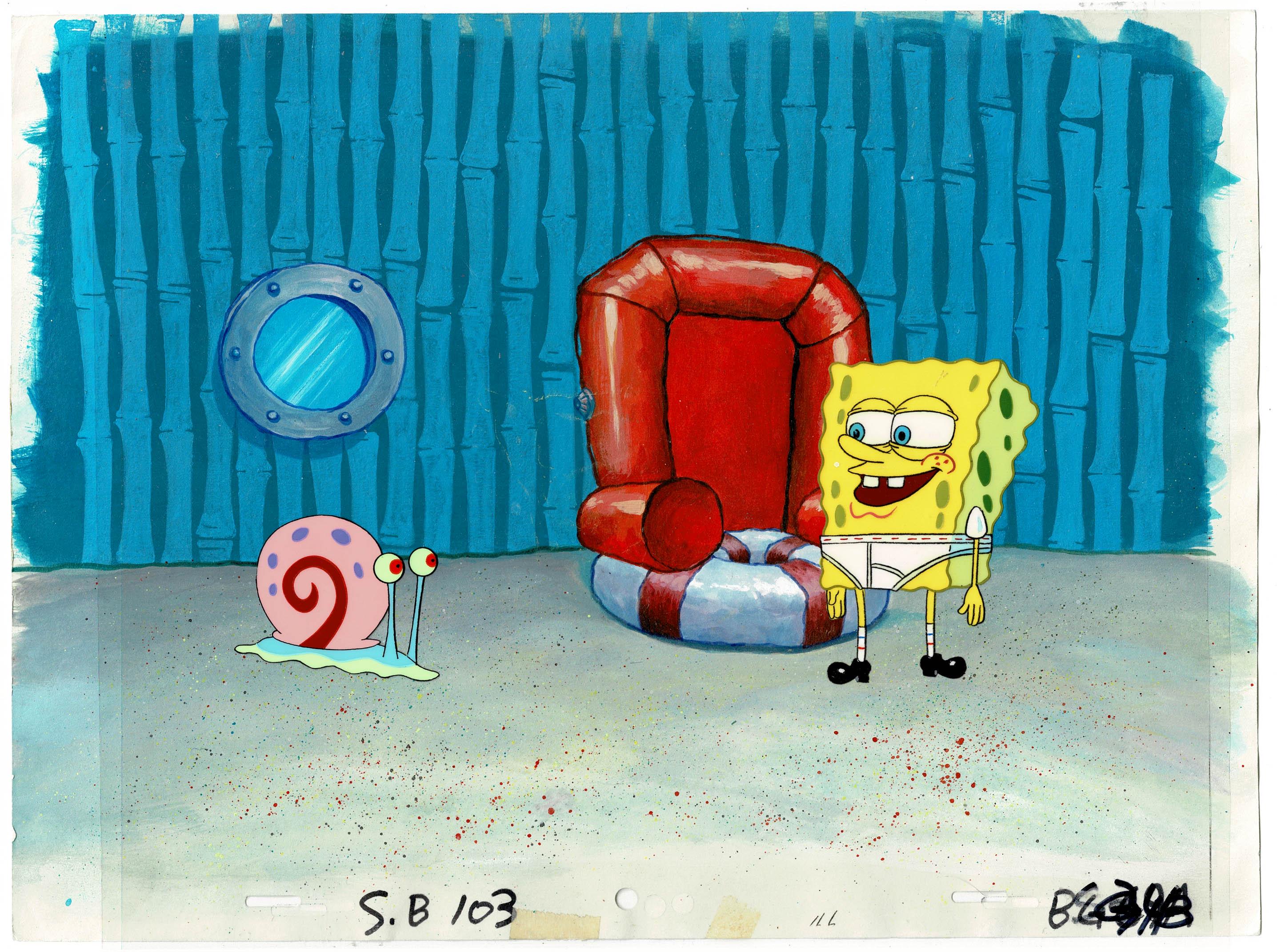 Spongebob Squarepants and Gary Production Animation Cel Setup AND ...