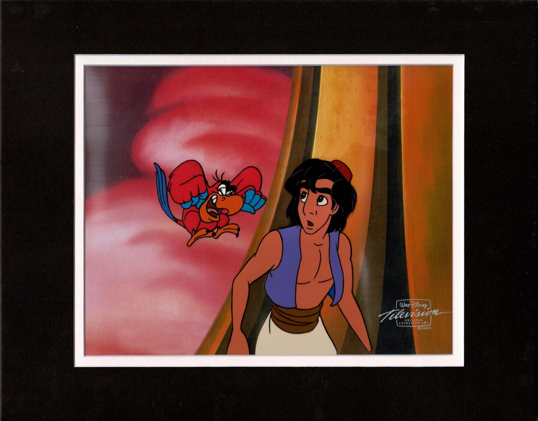 Aladdin and Iago Walt Disney Cartoon Production Animation Cel and ...