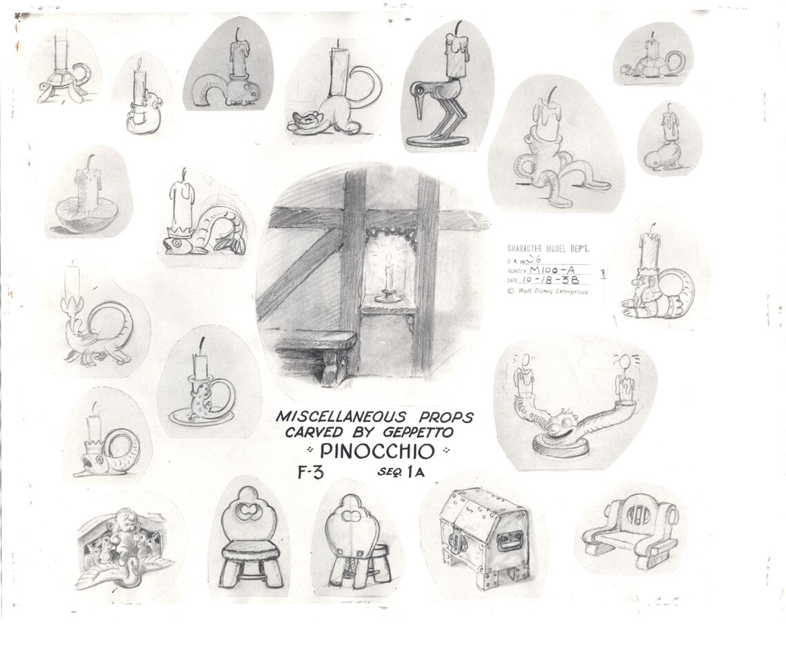 Pinocchio Walt Disney Litho Production Animation Model Sheet 1930s ...