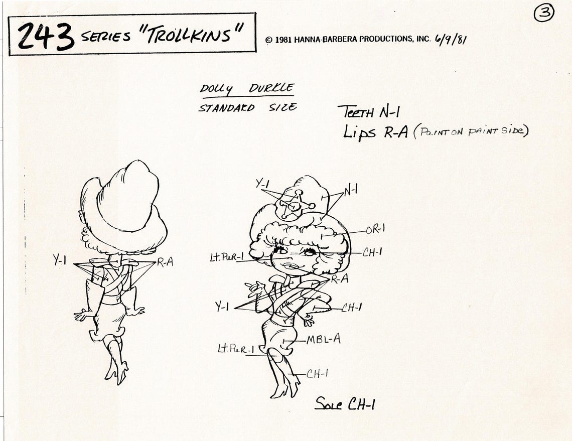 Trollkins 1981 Production Model Sheet Copy Lot of 12 Pages From Hanna ...