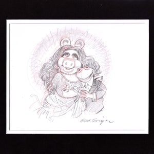 The Muppets Kermit the Frog and Miss Piggy Pencil Scene Drawing Signed ...