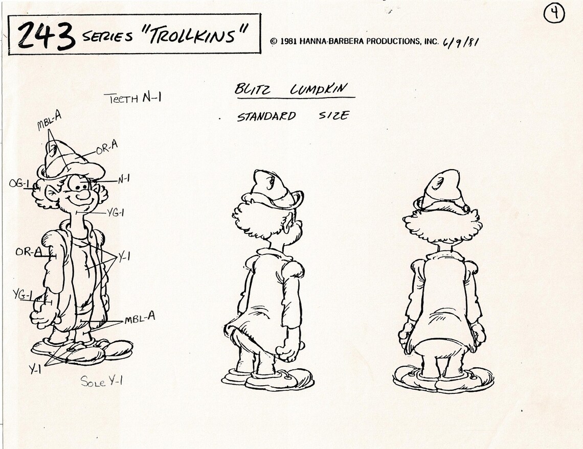 Trollkins 1981 Production Model Sheet Copy Lot of 12 Pages From Hanna ...