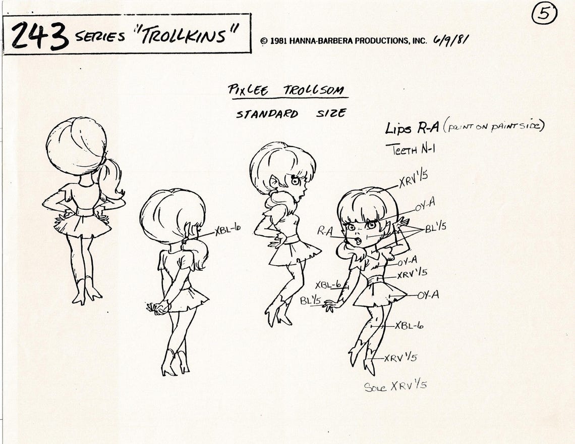 Trollkins 1981 Production Model Sheet Copy Lot of 12 Pages From Hanna ...