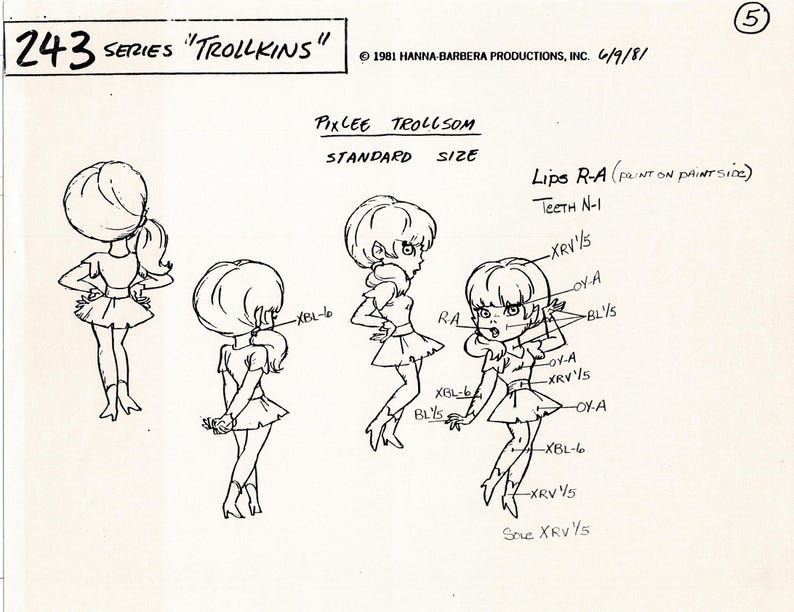Trollkins 1981 Production Model Sheet Copy Lot of 12 Pages From Hanna ...