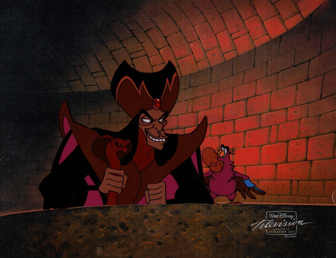 Aladdin Jafar and Iago Walt Disney Cartoon Production Animation Cel and ...