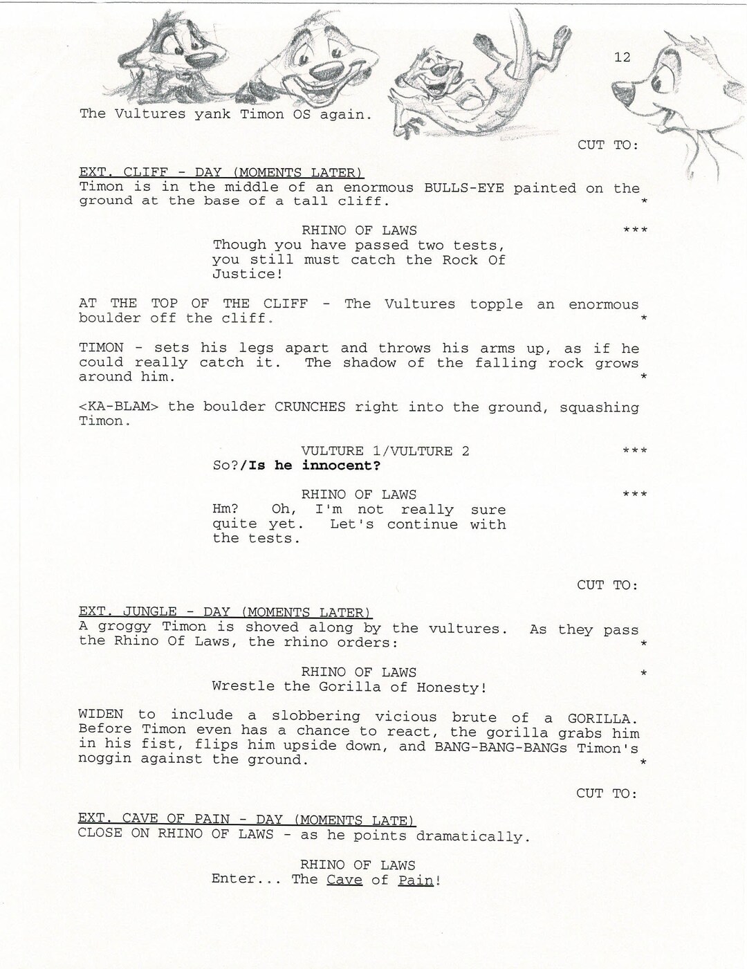 LION KING Timon N Pumbaa Disney Production Script Copy With Drawings ...
