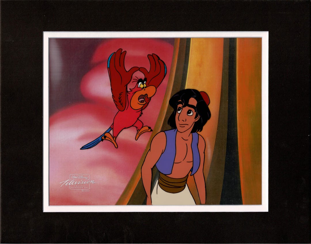 Aladdin and Iago Walt Disney Cartoon Production Animation Cel and ...