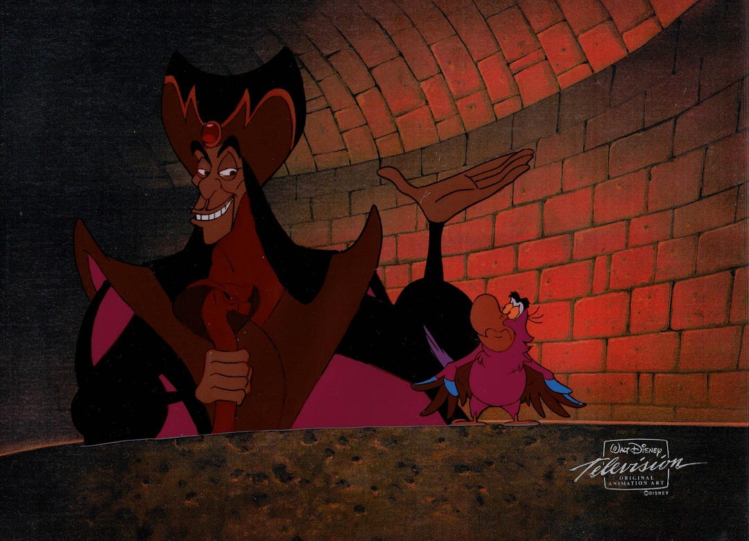 Aladdin Jafar and Iago Walt Disney Cartoon Production Animation Cel and ...