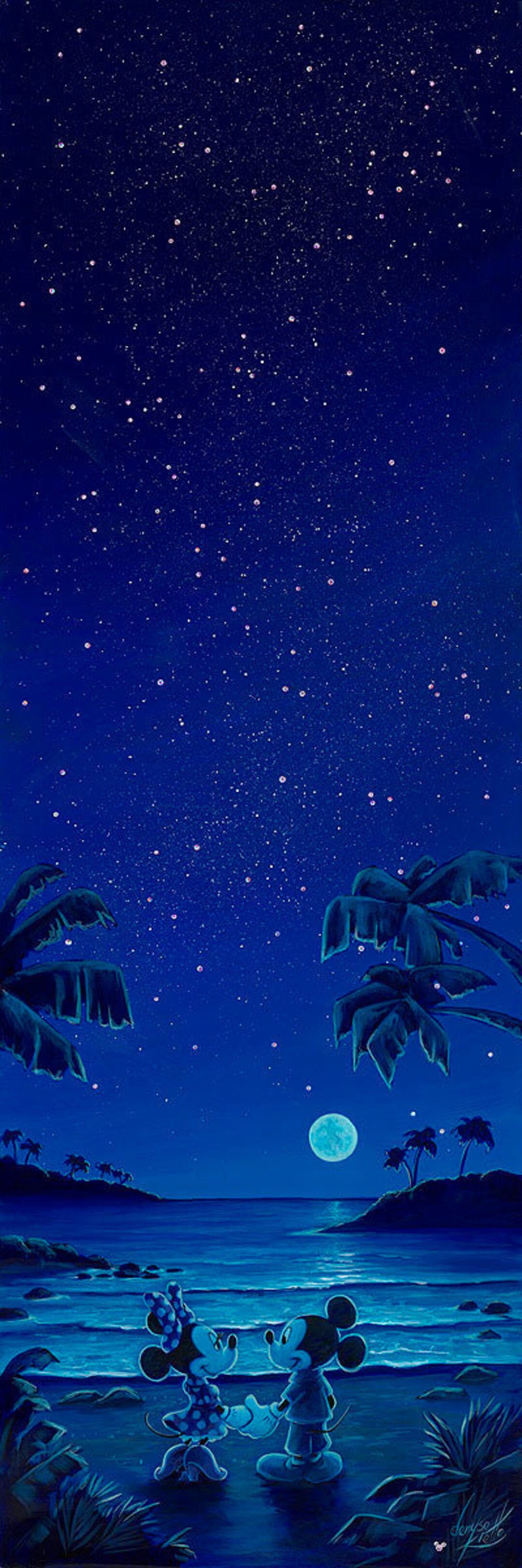 Mickey Mouse and Minnie Mouse in the Moonlight Walt Disney Fine Art ...