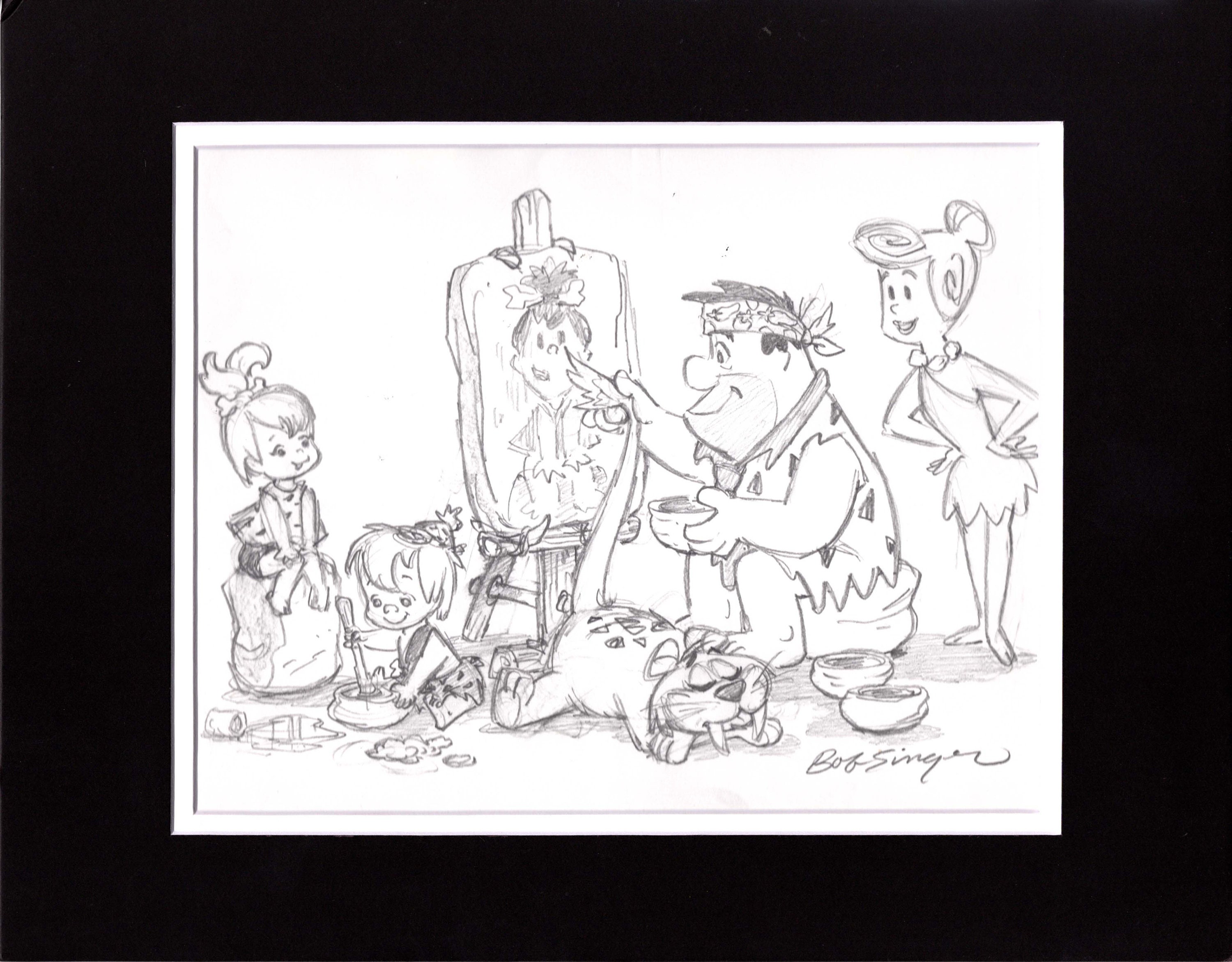 The FLINTSTONES Fred Wilma Family Pencil Scene Drawing Signed by Bob ...