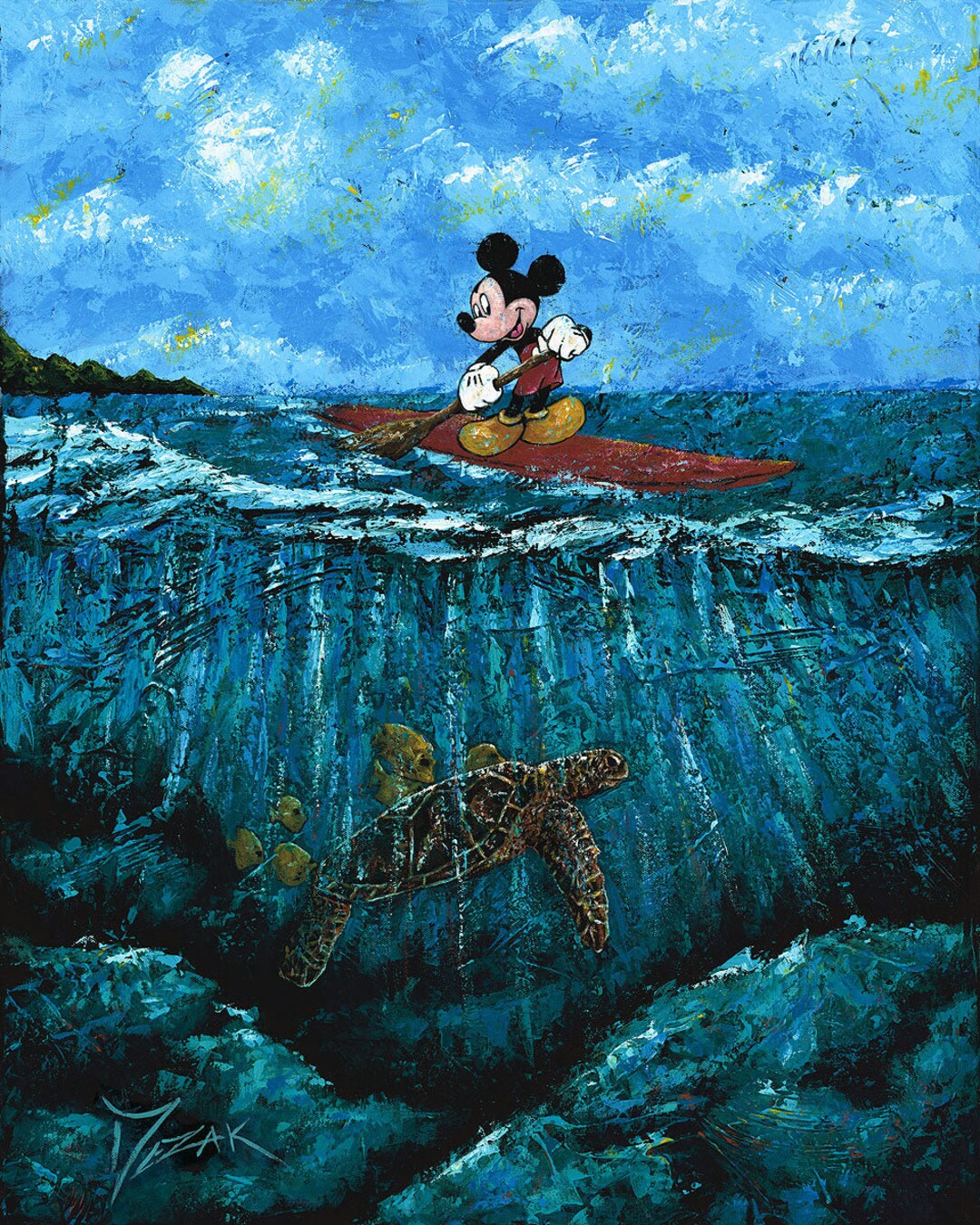 Mickey Mouse Paddle Boarding Walt Disney Fine Art Trevor Mezak Signed ...