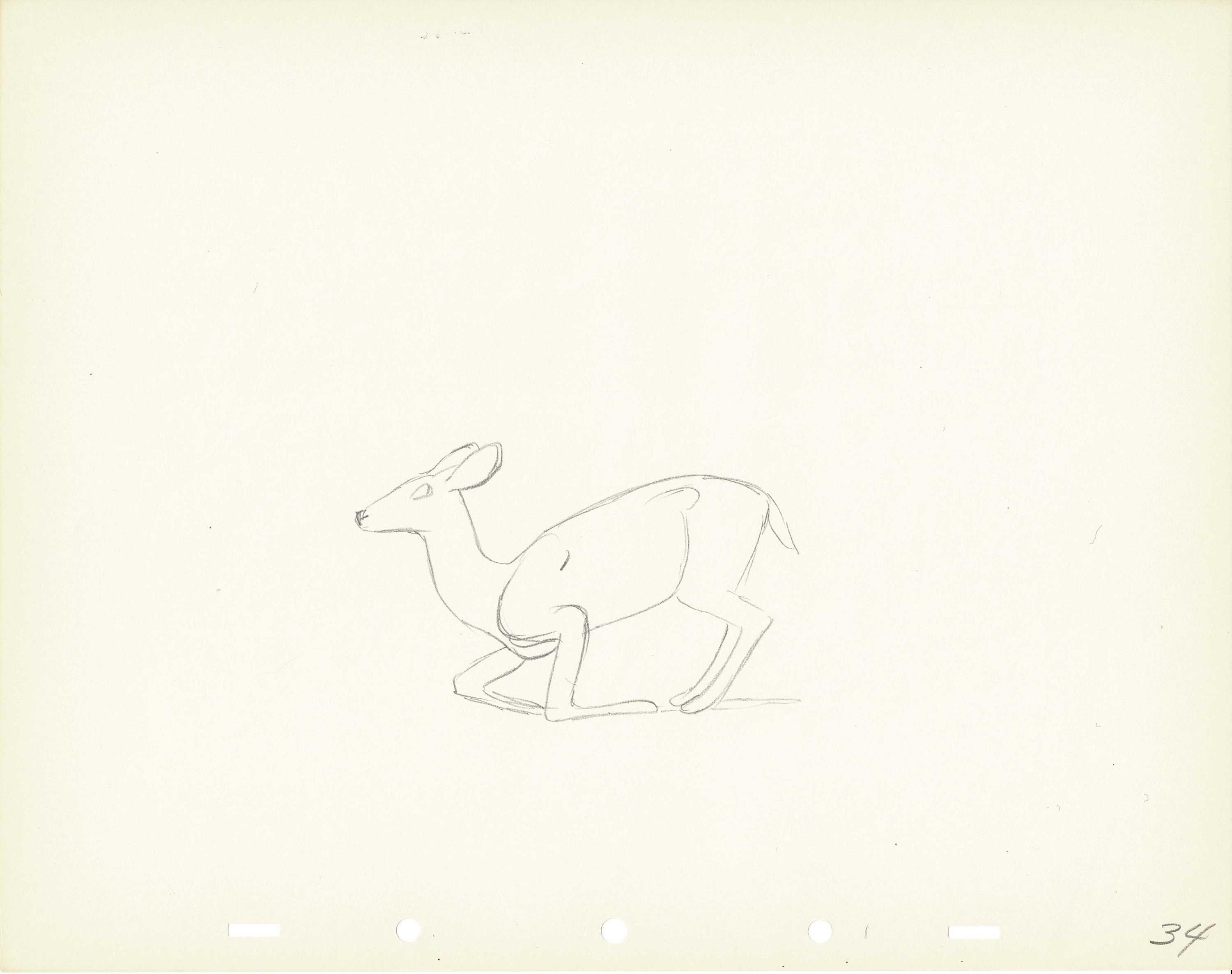 Walt Disney Rough Production Animation Cel Drawing or Study of a Deer ...