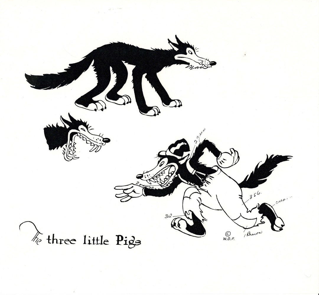Walt Disney Three Little Pigs the Wolf Production Animation Mimeograph ...