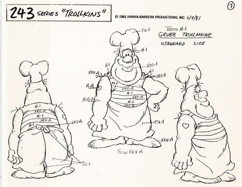 Trollkins 1981 Production Model Sheet Copy Lot of 12 Pages From Hanna ...