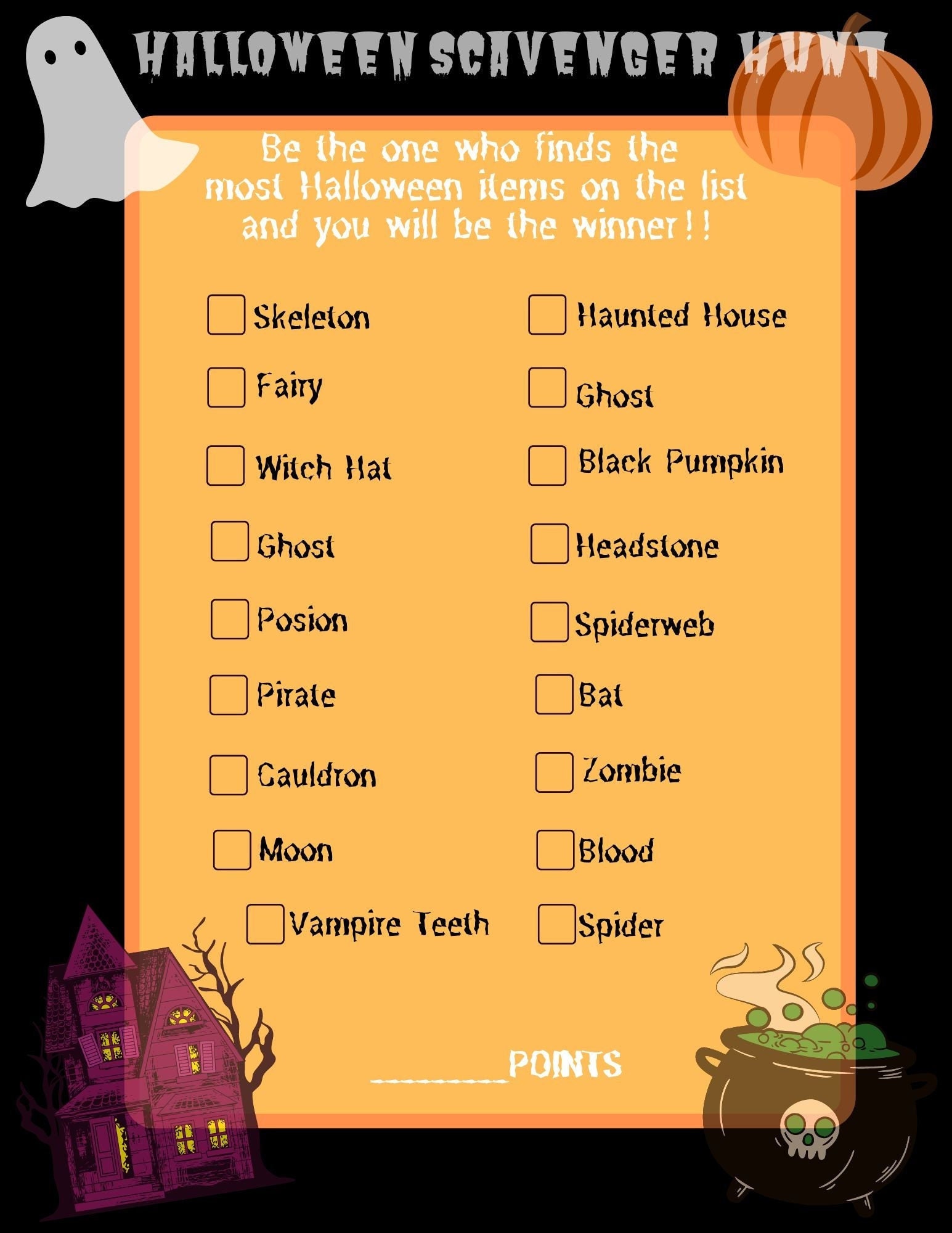 Halloween Scavenger Hunt- Printable Digital PDF File - Etsy