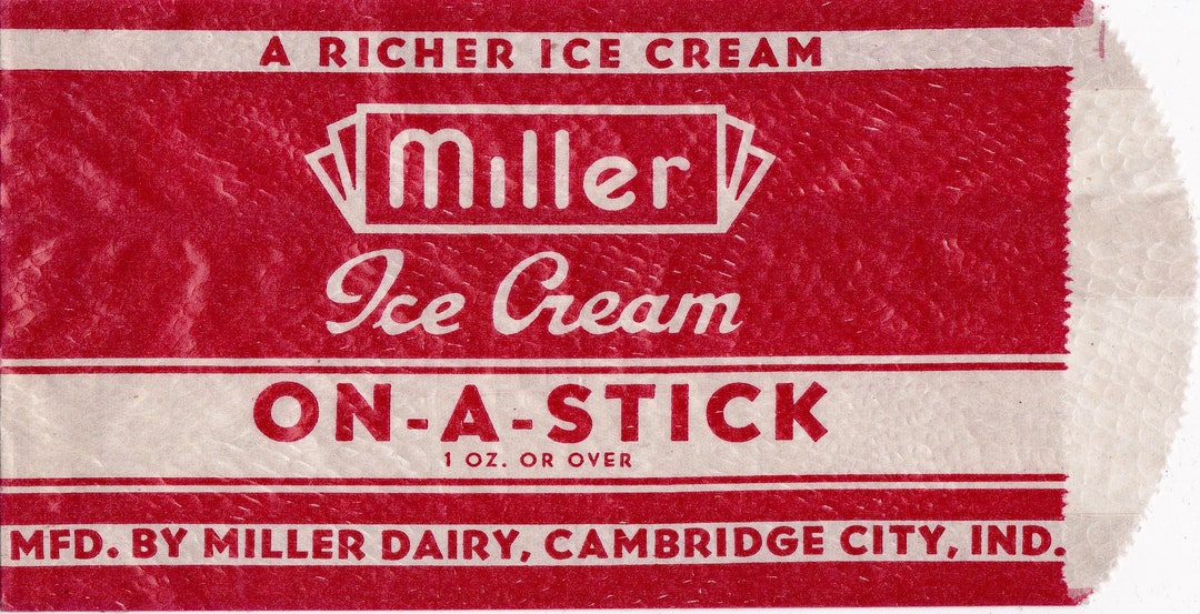 Miller Ice Cream on A Stick Vintage Ice Cream Bar Bag / Package Miller ...