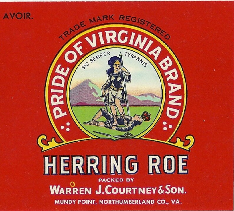 Unused Vintage Pride of Virginia Herring Roe Can Label Packed by Warren ...