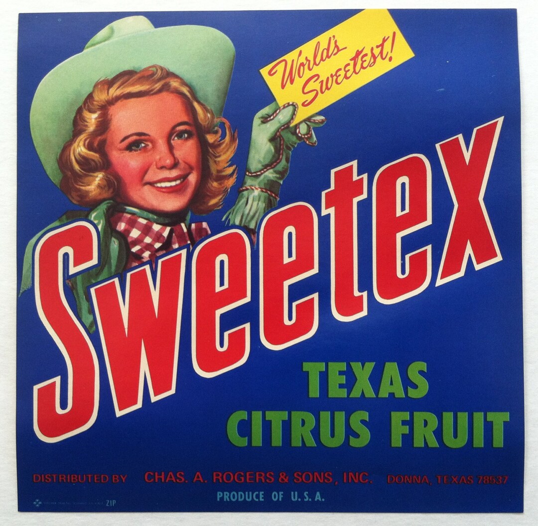 Original Vintage Sweetex Brand Citrus Fruit Crate Label Distributed by ...