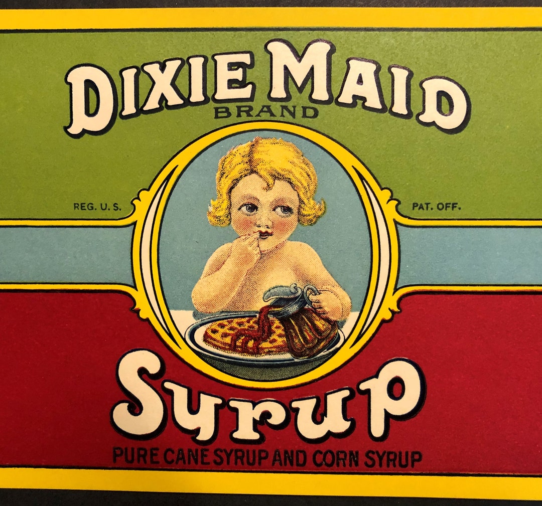Dixie Maid Syrup Original Unused Vintage Tin Can Label Roddenbery Cairo, Georgia Cute Girl 2lb ...