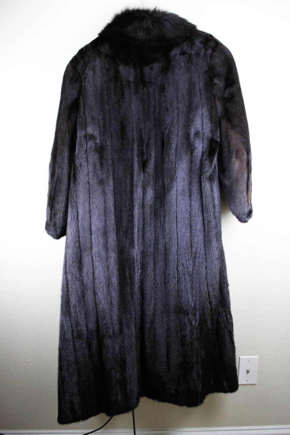 MINK FUR COAT ϟ Genuine Vintage Chevron Collar Long Full Length ...