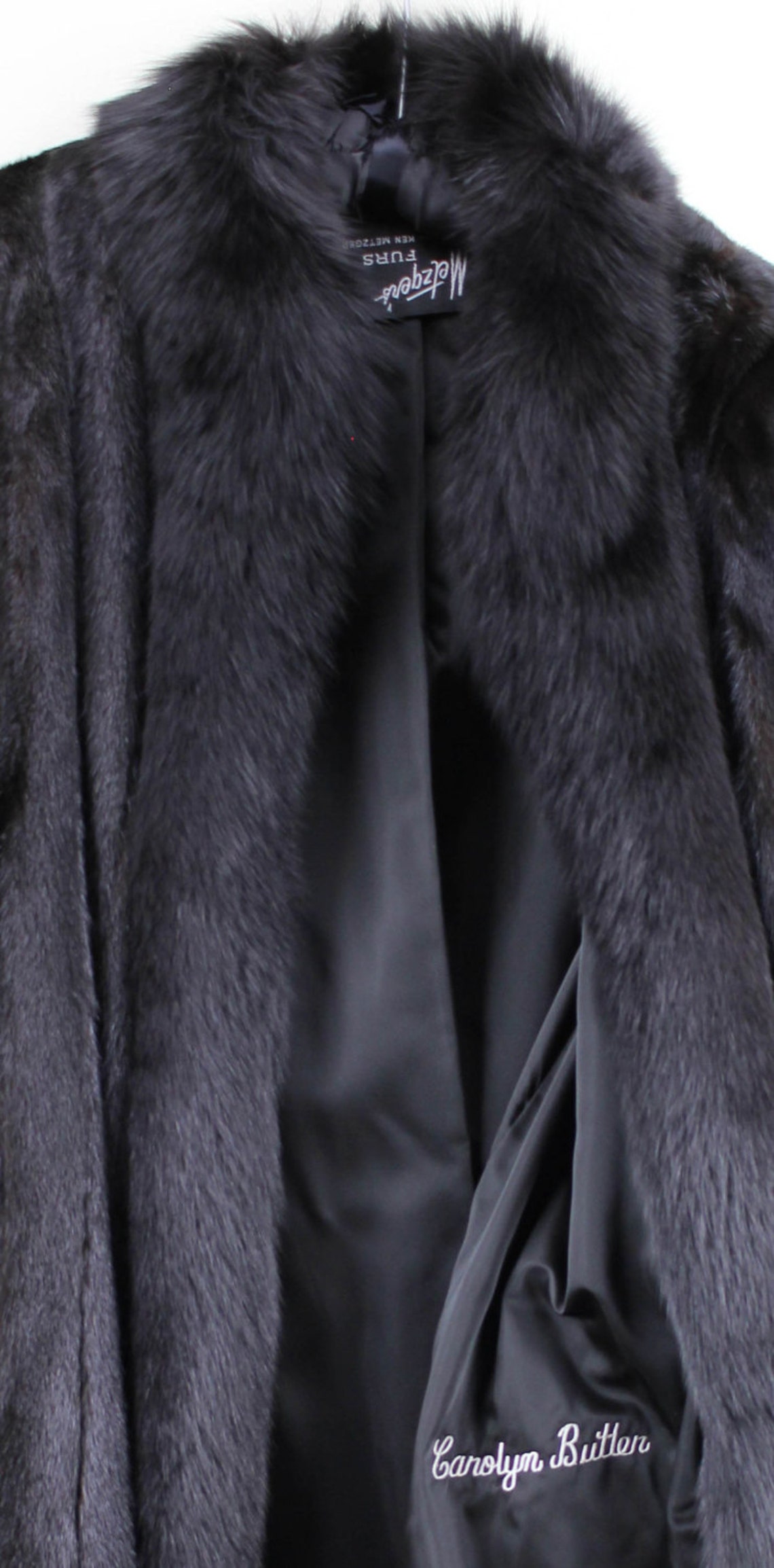 MINK FUR COAT ϟ Genuine Vintage Chevron Collar Long Full Length ...