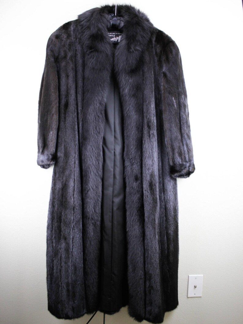 MINK FUR COAT ϟ Genuine Vintage Chevron Collar Long Full Length ...