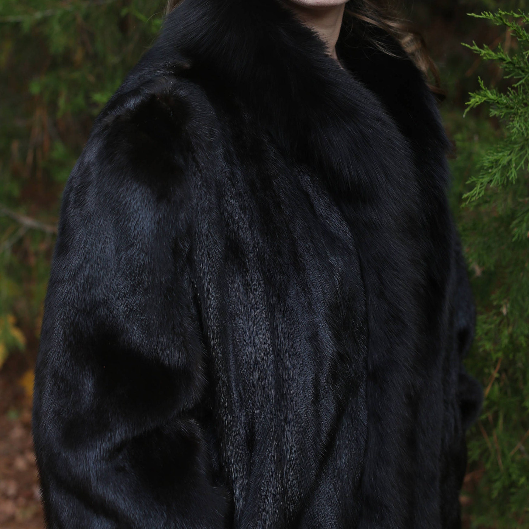 MINK FUR COAT ϟ Genuine Vintage Chevron Collar Long Full Length ...
