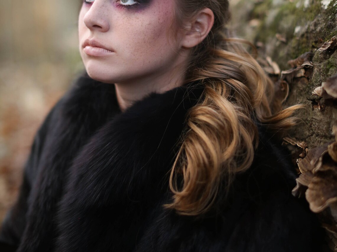 MINK FUR COAT ϟ Genuine Vintage Chevron Collar Long Full Length ...