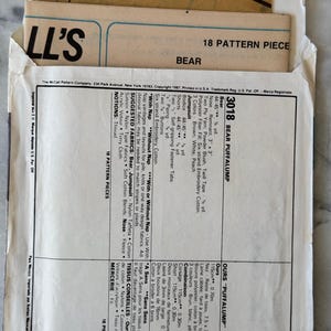 1987 Mccall's 3018 Sewing Pattern - the Puffalumps Plush Bear - Vintage ...