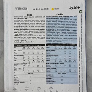 2001 Butterick 4946 Sewing Pattern - Unisex Professional Uniform Basics ...
