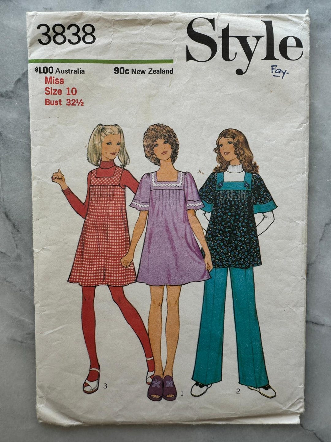 1973 Style 3838 Sewing Pattern - Pinafore Dress, Tunic & Trousers (size ...
