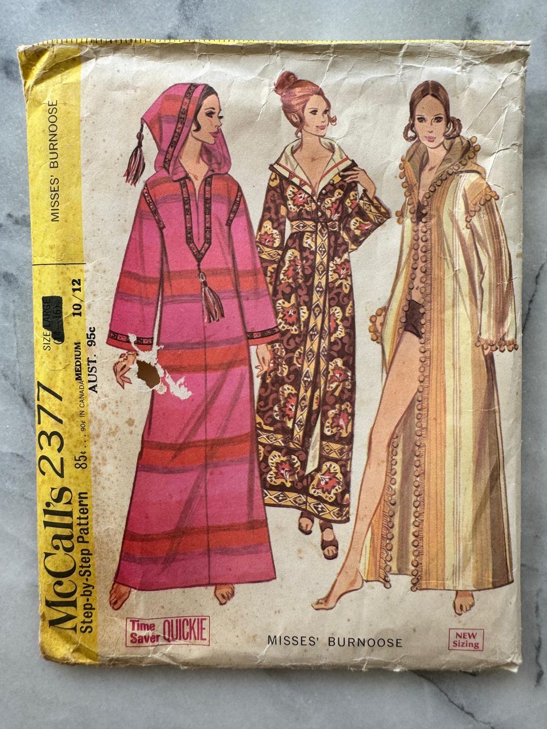 1970 Mccall's 2377 Sewing Pattern Misses' Burnoose With Hood sizes 10 ...