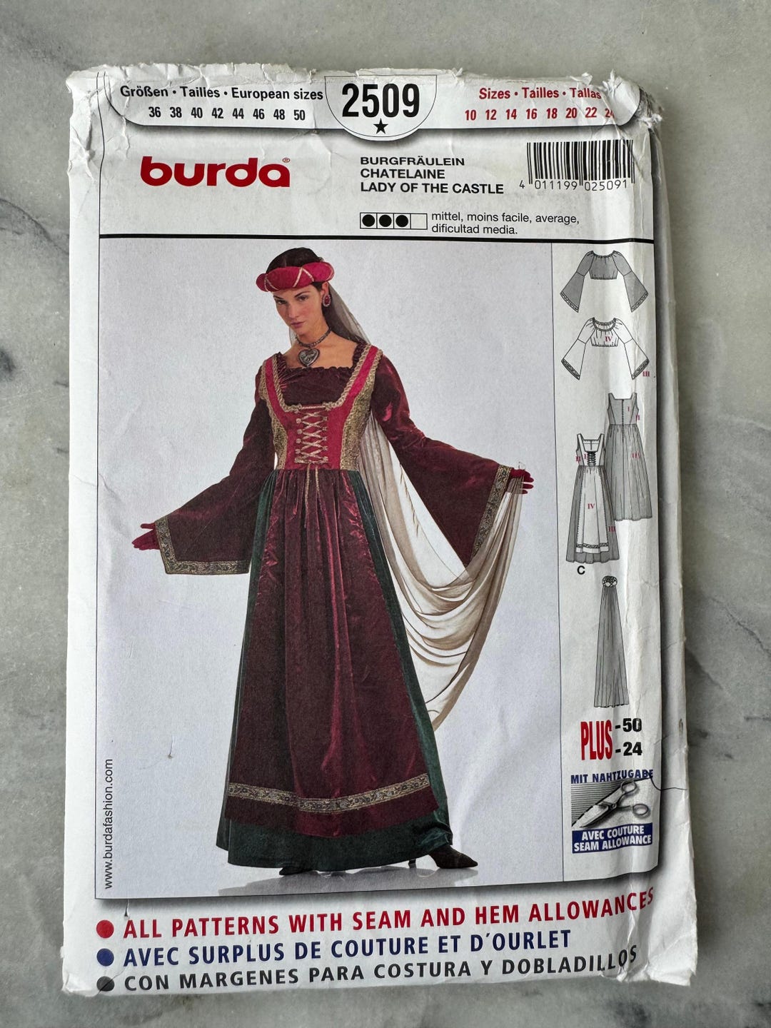 2003 Burda 2509 Sewing Pattern - Lady of the Castle Medieval Dress ...