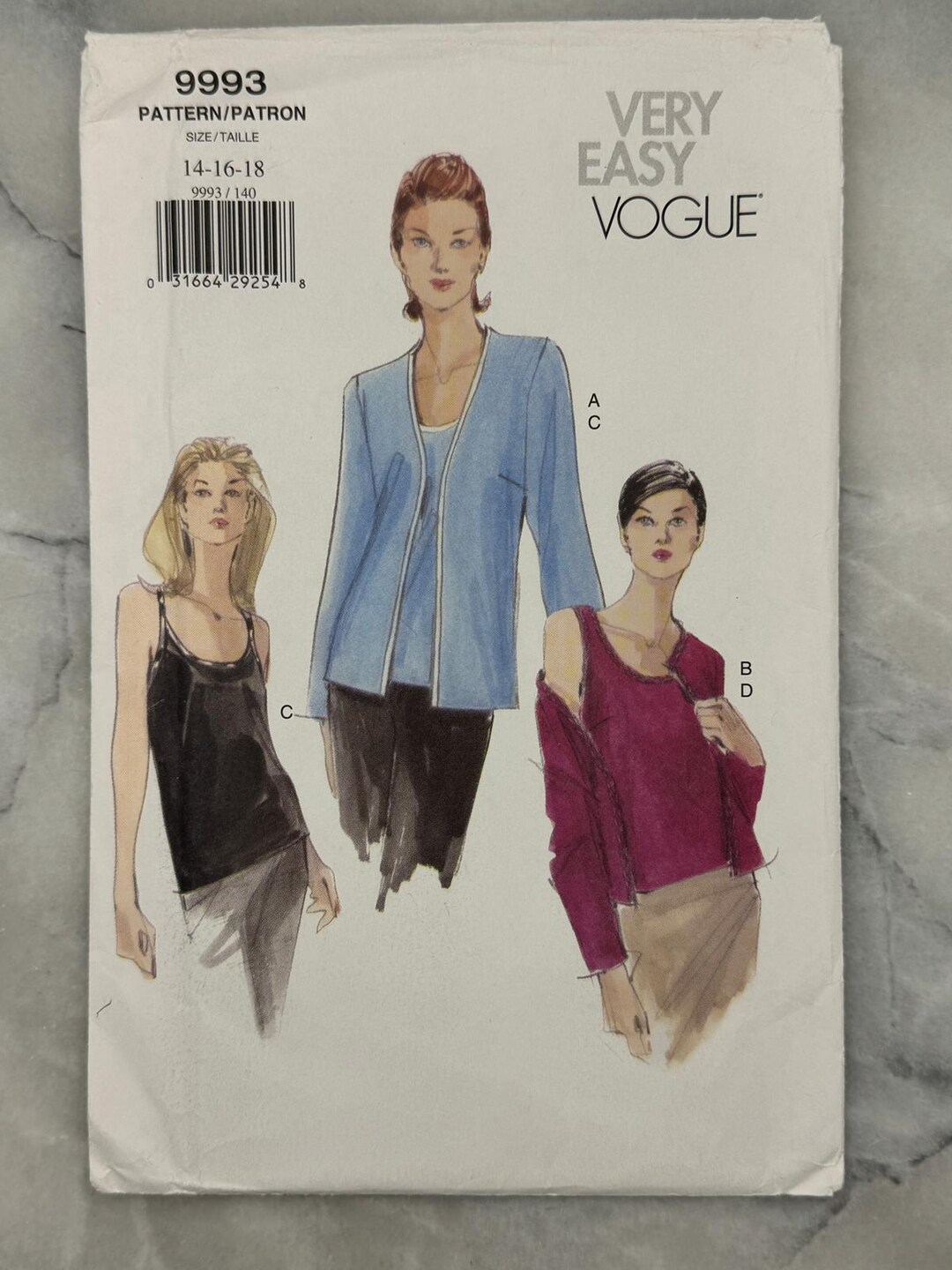 1980s Vogue 9993 Sewing Pattern - Misses’ Tops (sizes 14-16-18 ...
