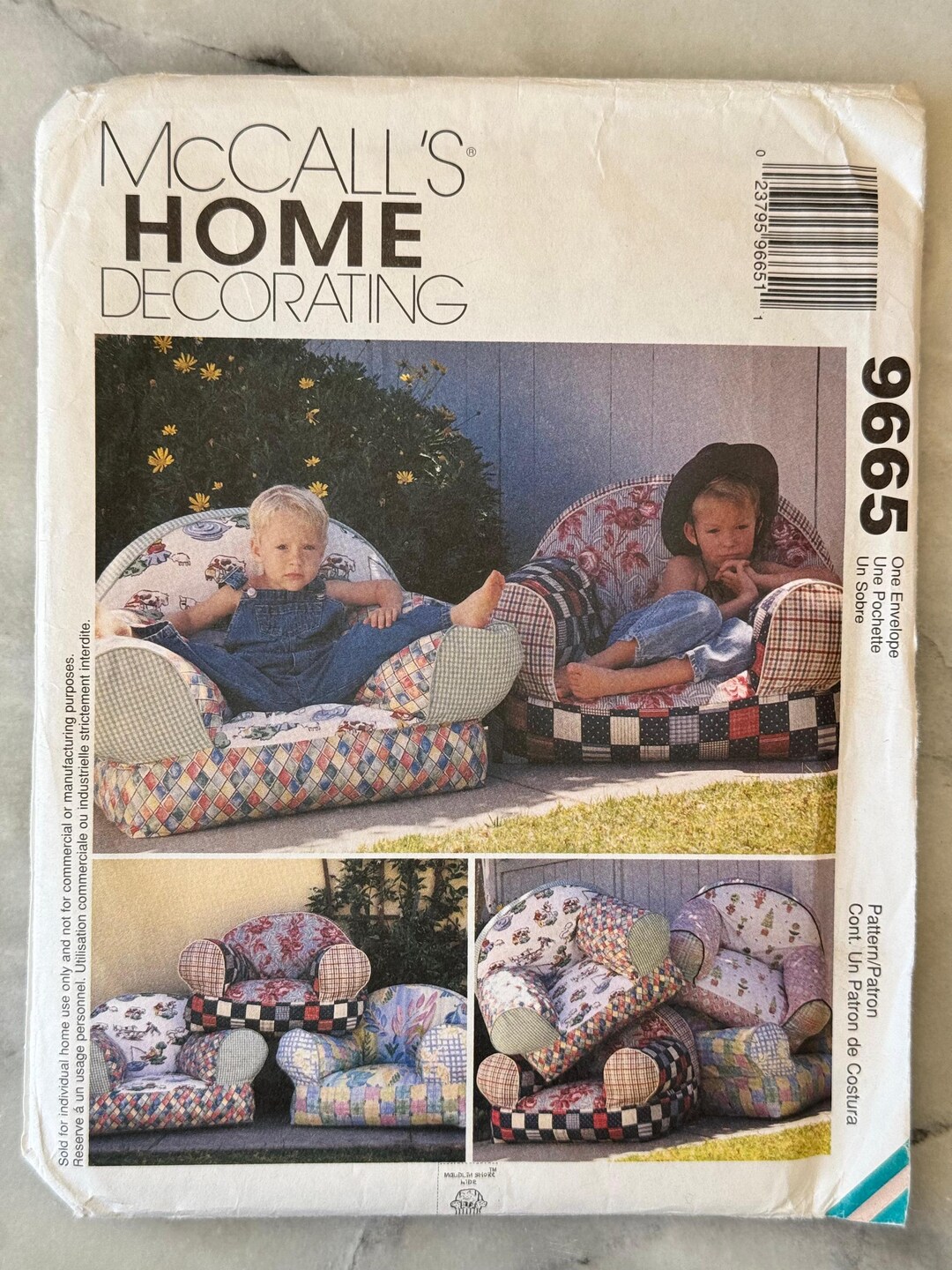 1998 Mccall's 9665 Sewing Pattern - Kids' Patchwork Chairs With Pillow ...
