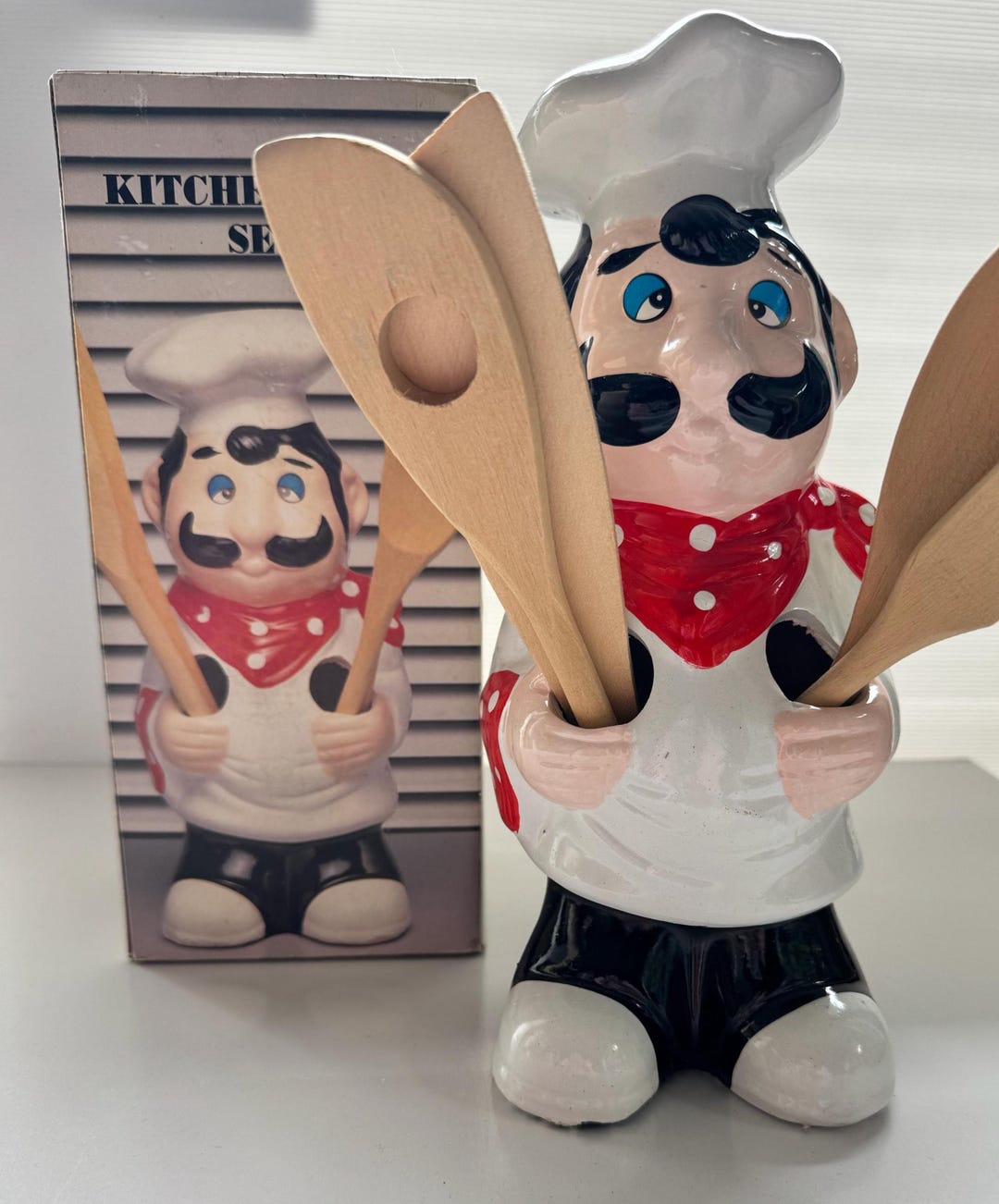 1980s Vintage Chef Utensil Holder With Wooden Spoon Set – Made in ...