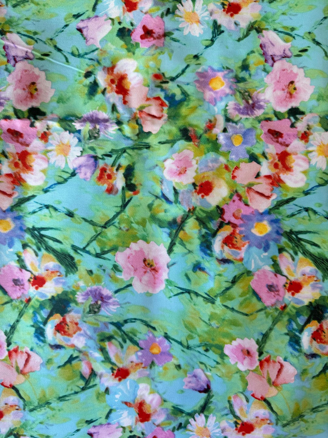 Floral Cotton Spandex Sateen Fabric – Pink, Purple & Blue Flowers on ...