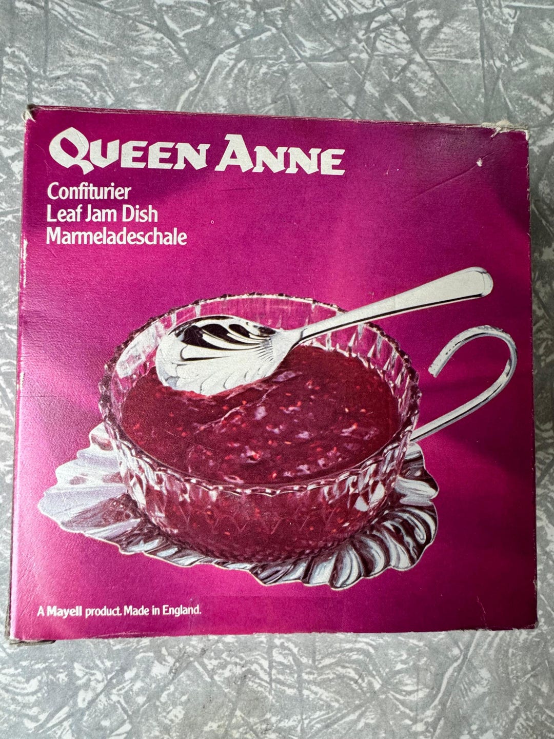 1970s Vintage Queen Anne Leaf Jam Dish Set - Glass, Silver-plated Spoon ...
