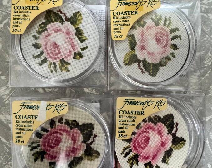 1990s Vintage Framecraft Rose Coaster Cross Stitch Kit Set – 8.3 Cm (3. ...