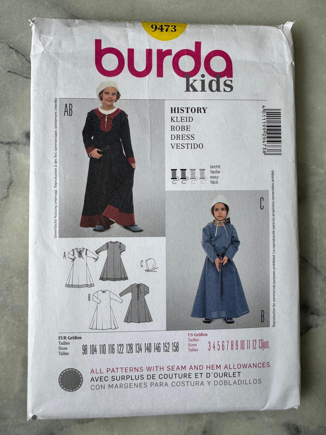 2012 Burda 9473 Sewing Pattern - Historical Dress for Girls (sizes 3–13 ...