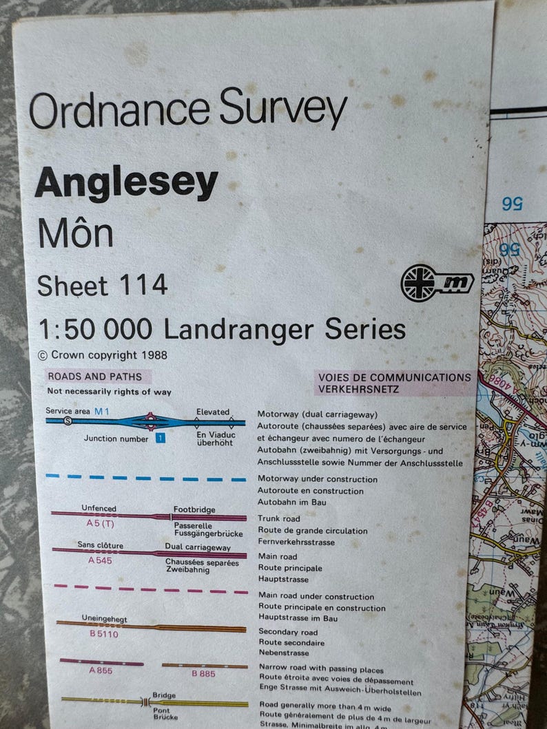 1988 Vintage Ordnance Survey Map – Anglesey (sheet 114) – Landranger ...
