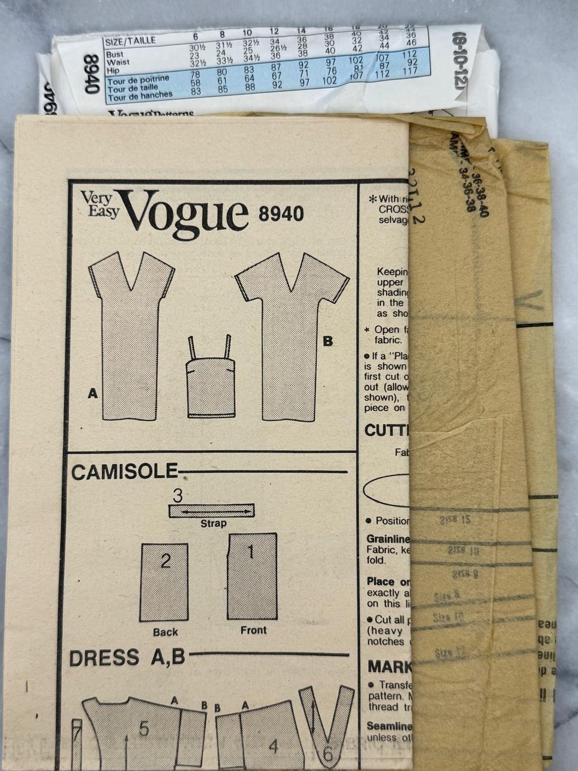 1984 Very Easy Vogue 8940 Sewing Pattern - Misses’ Dress and Camisole ...