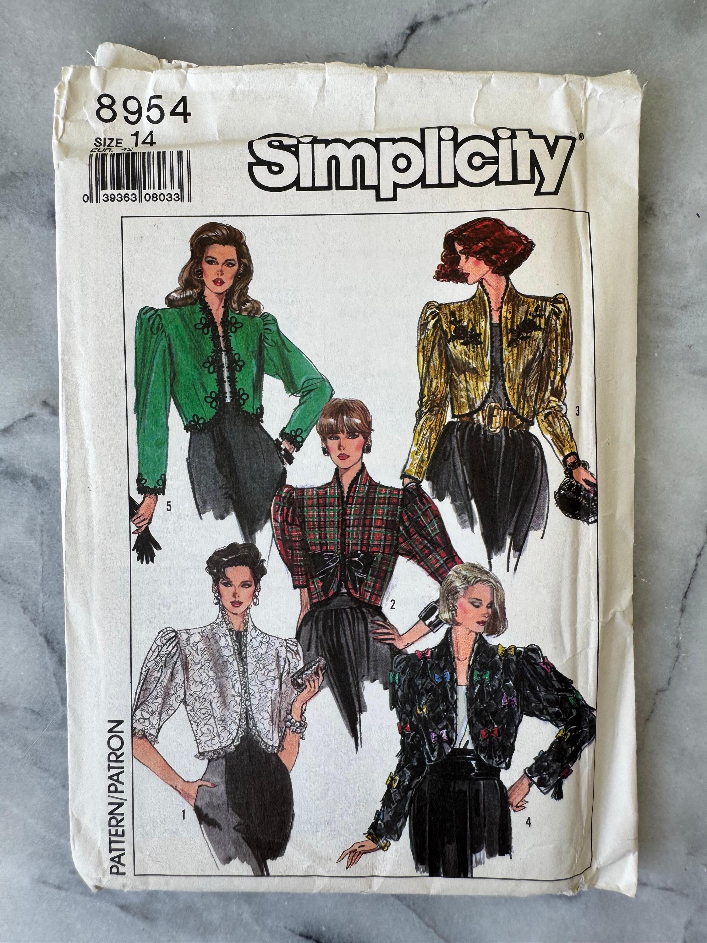 1989 Simplicity 8954 Sewing Pattern – Cropped Evening Jackets With Puff ...