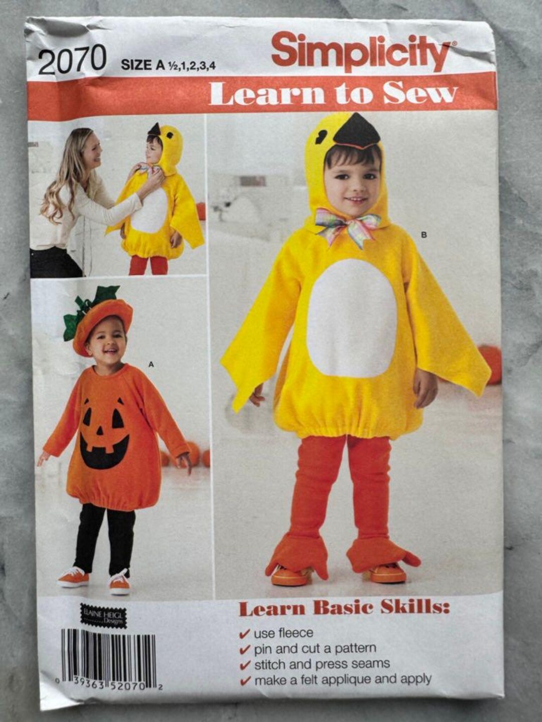 2007 Simplicity 2070 – Toddler Costumes (pumpkin & Chick) – Size A (.5 ...